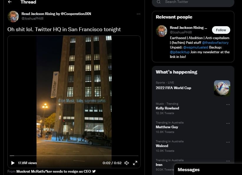 Projection of protest messages onto Twitter headquarters in SF by ...