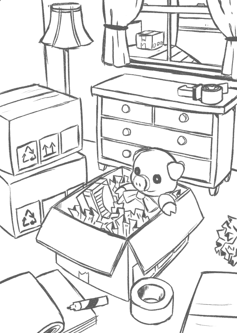 Pig in box concept sketch from Unpacking 2/3 | 2017 | ACMI collection ...